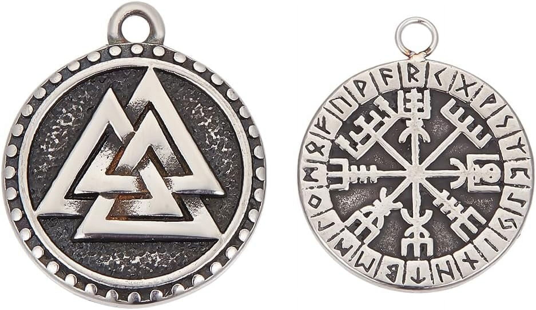 4Pcs 2 Style Stainless Steel Valknut Pendant Metal Flat Round Charms ...