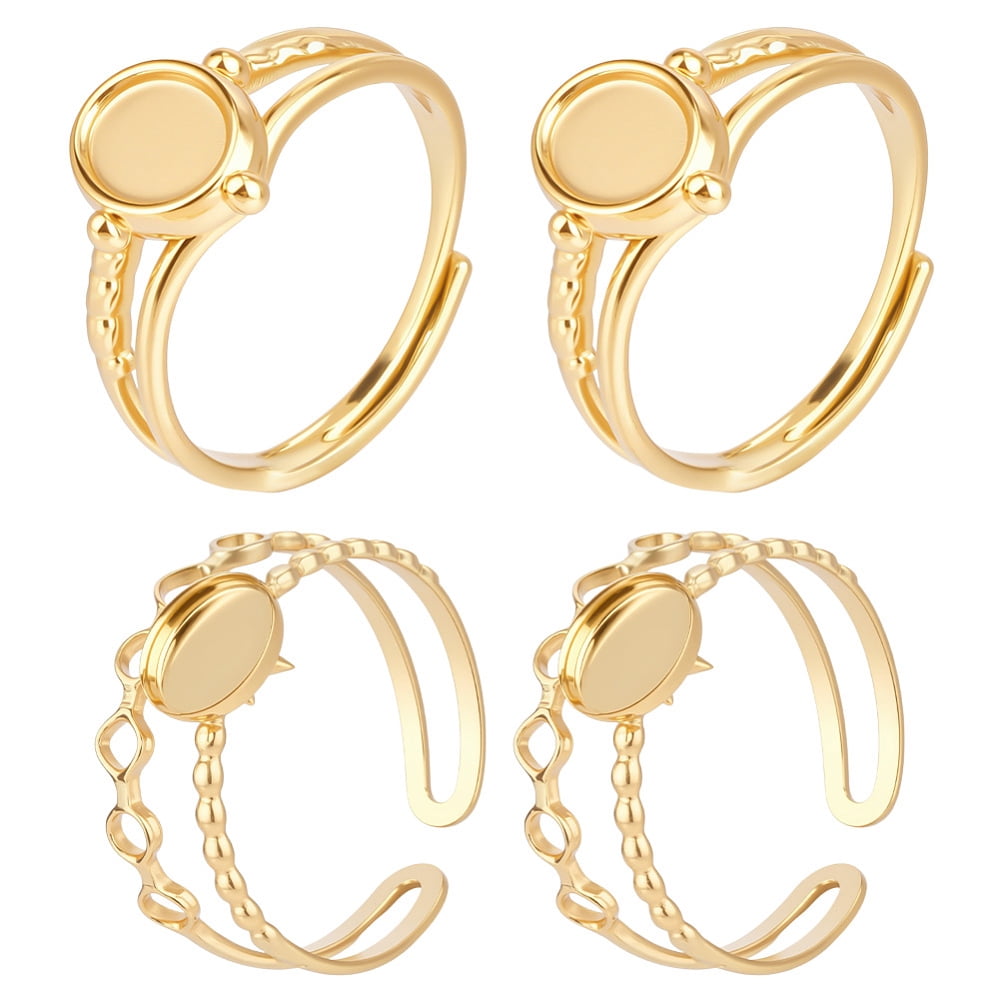 4Pcs 2 Styles 304 Stainless Steel Open Cuff Ring Components Bezel Cup ...