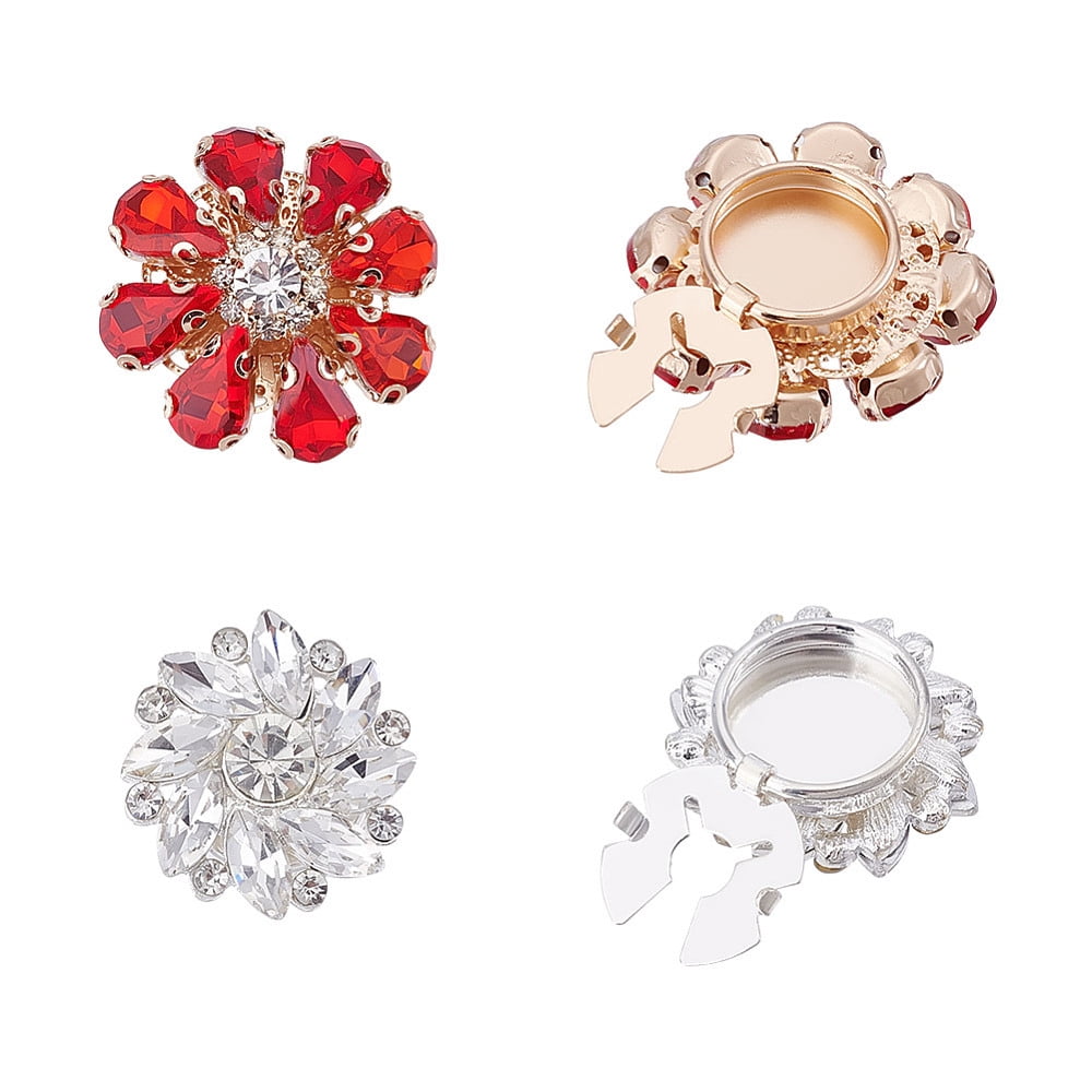 4Pcs 2 Styles Alloy Buttons Garments Accessories Flower with Glass Red ...