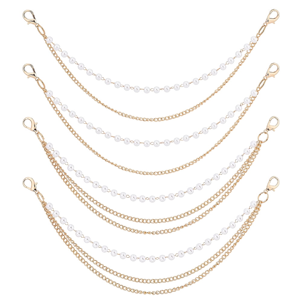 4Pcs 2 Styles Alloy & Imitation Pearl Three-layer Strap Chains with ...