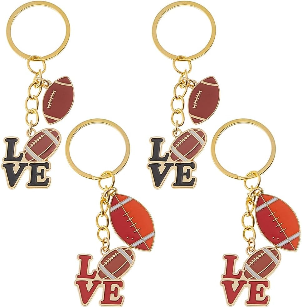 4Pcs 2 Styles Football Keychain Sports Keychains Love Rugby Ball ...