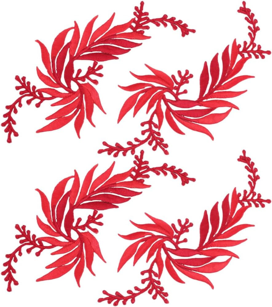 4Pcs 2 Styles Red Leaves Iron On Patch Embroidered Patches Leaf ...