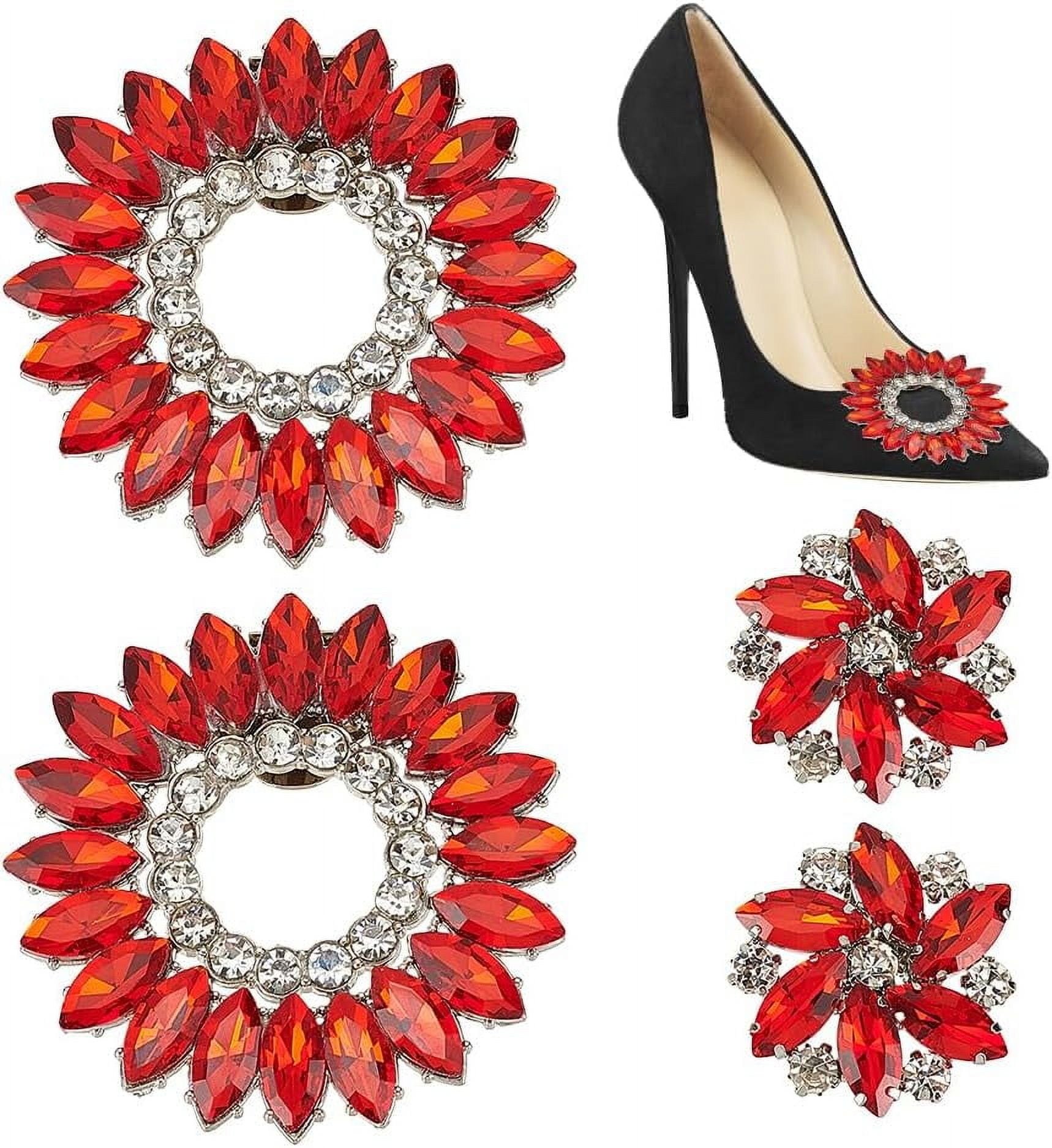 4Pcs 2 Styles Red Rhinestone Shoe Clips for Wedding Shiny Crystal ...