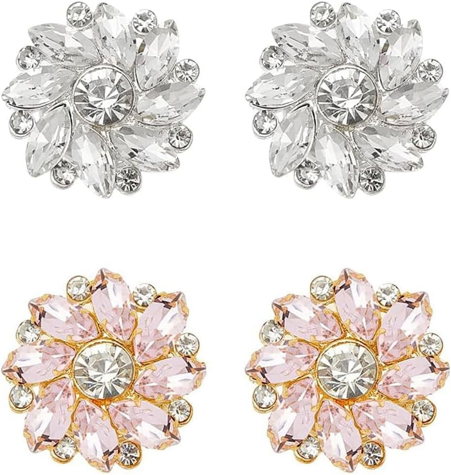 4Pcs 2 Styles Rhinestone Buttons Cover Flower Sleeve Buttons Cover ...