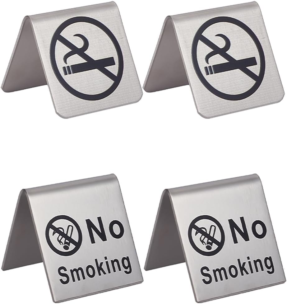 4Pcs 2 Styles Stainless Steel No Smoking Table Sign 2x1.9in Metal ...