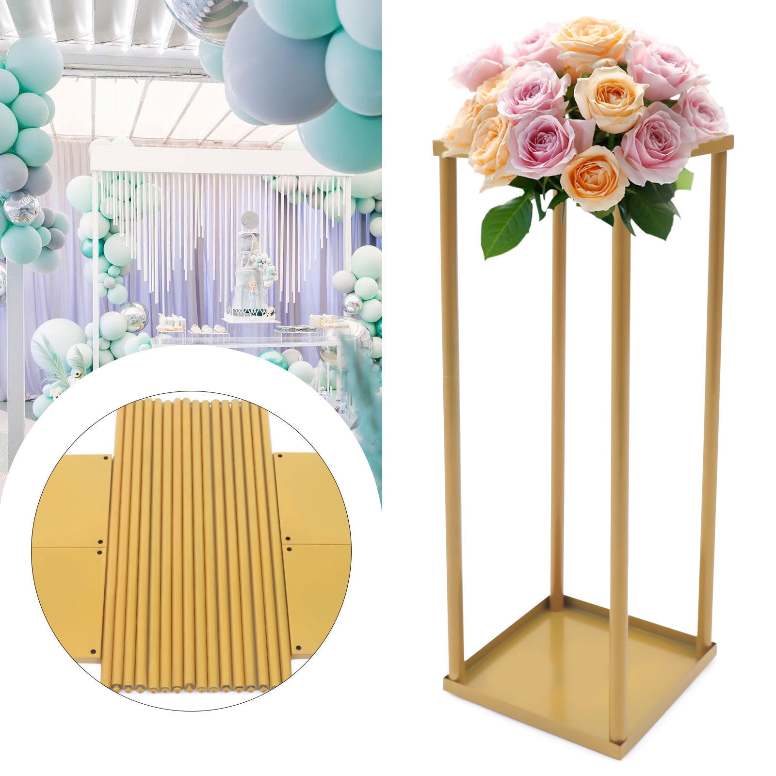 4Pcs 20*20*60cm Golden Flower Floor Stand Metal Column Flower Stand ...
