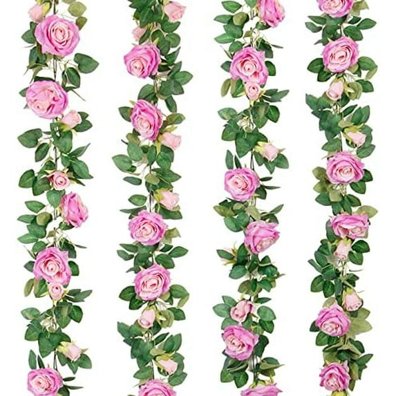 4Pcs(26 FT) Artificial Rose Vine Fake Flower Garland Fake Silk Rose ...