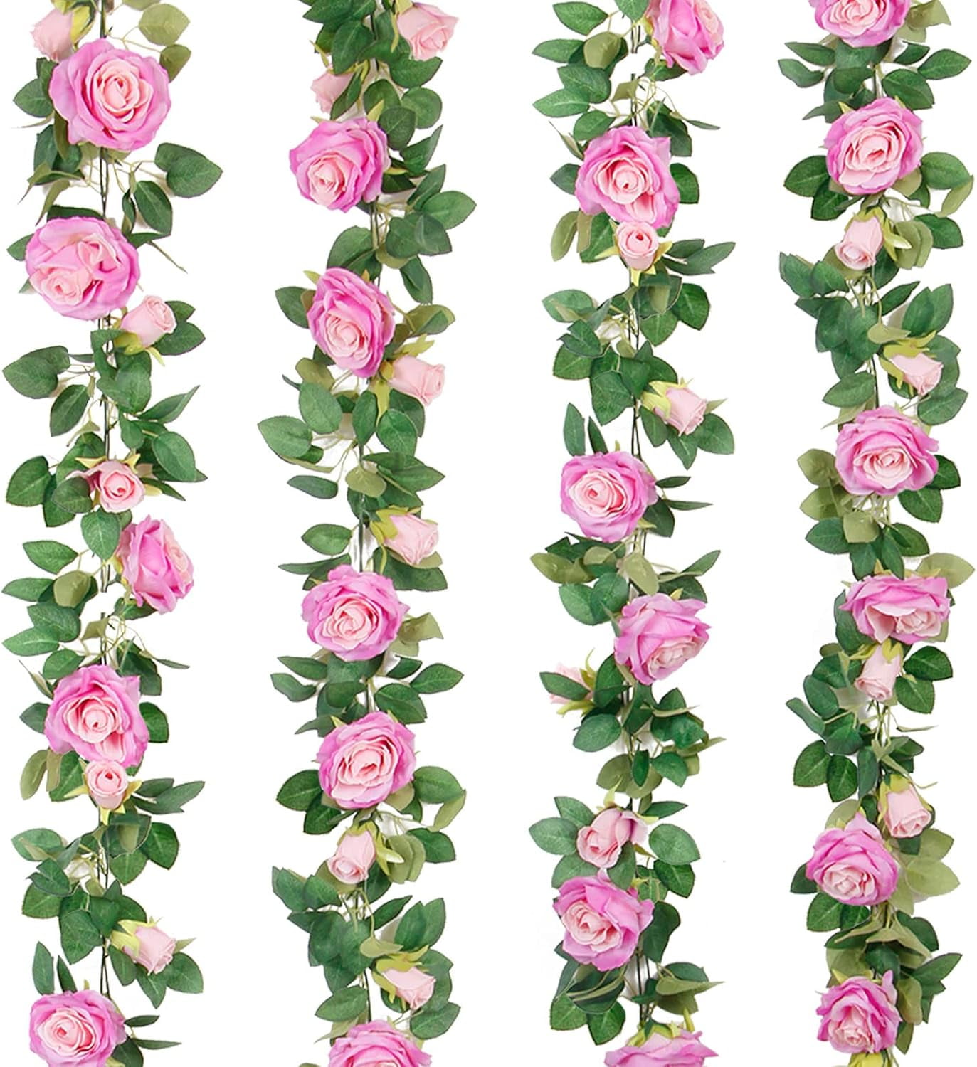 4Pcs(26 FT) Artificial Rose Vine Fake Flower Garland Fake Silk Rose ...