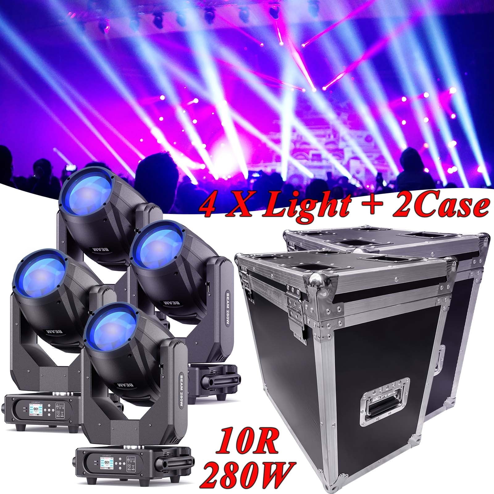4Pcs 280W Beam Moving Head Stage Light w/ 2 Flight Case, 17 Gobos ...