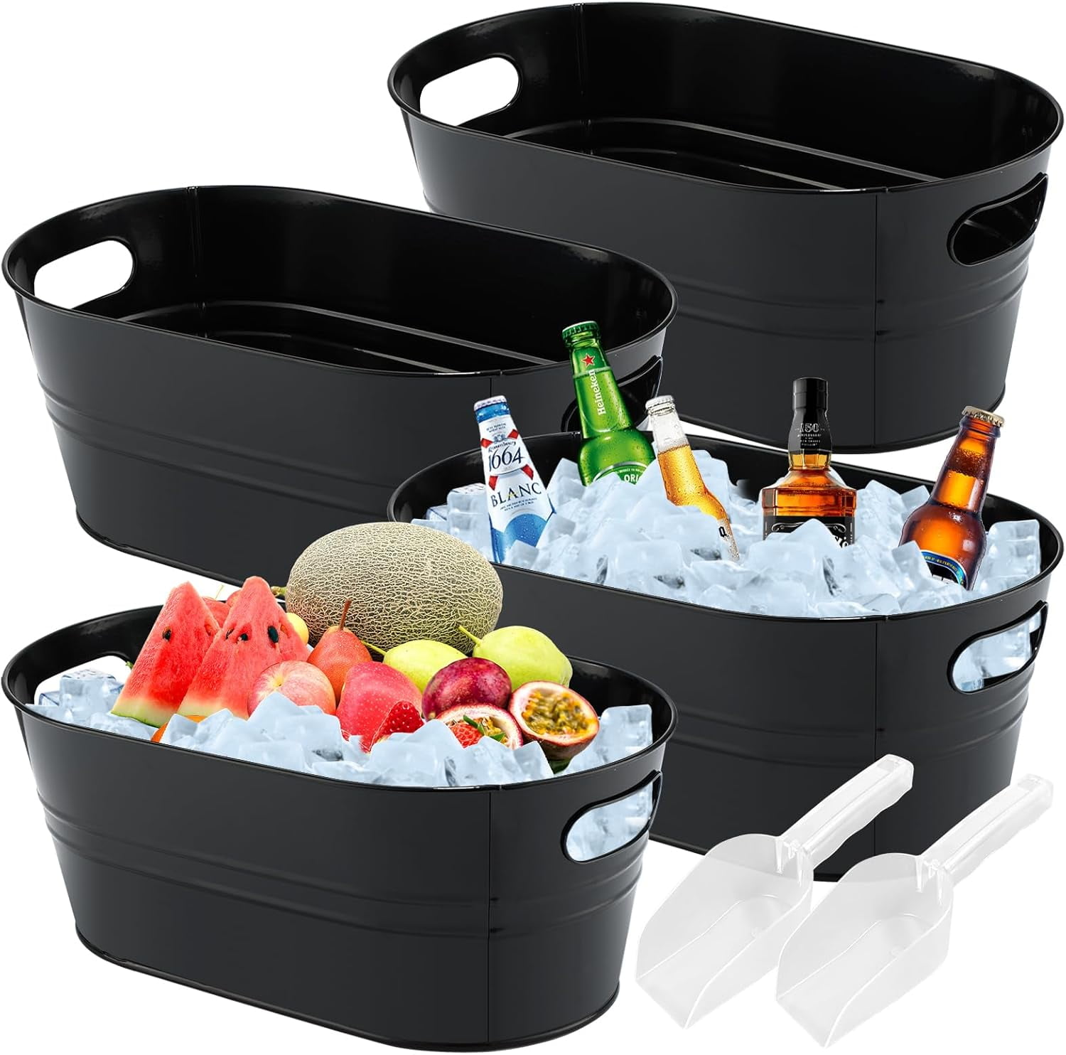 4Pcs 3 Gallon Black Galvanized Bucket Ice Bucket Large Metal Drink ...