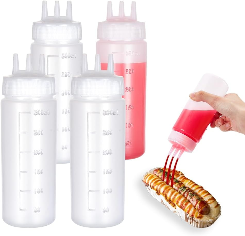 4Pcs 3 Hole Squeeze Condiment Bottles 10oz/300ml Plastic Squeeze ...