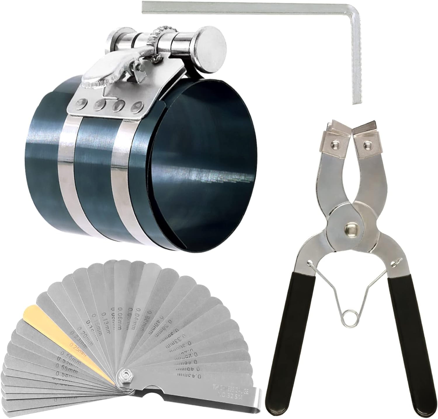 4Pcs 3" Piston Ring Compressor Tool Set with Feeler Gauge, Car Engine ...