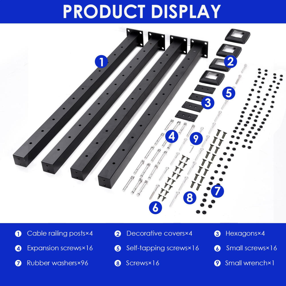 4Pcs 304 Stainless Steel Cable Railing Post 41in Square Drilled ...