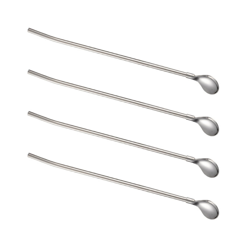 4Pcs 304 Stainless Steel Drink Stirrer Spoon Straw Long Handle Drinking ...