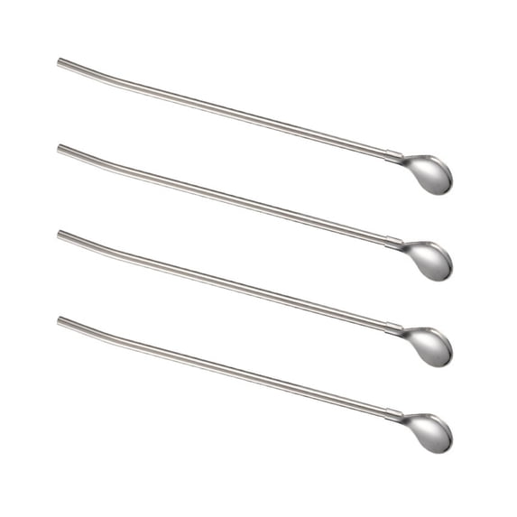 4Pcs 304 Stainless Steel Drink Stirrer Spoon Straw Long Handle Drinking ...