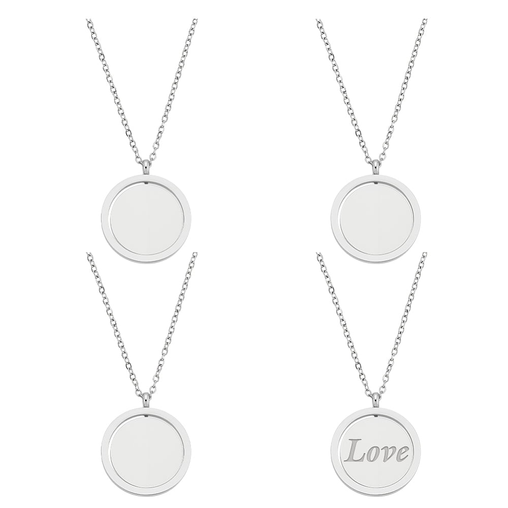 4Pcs 304 Stainless Steel Rotatable Blank Flat Round Pendant Cable Chain ...