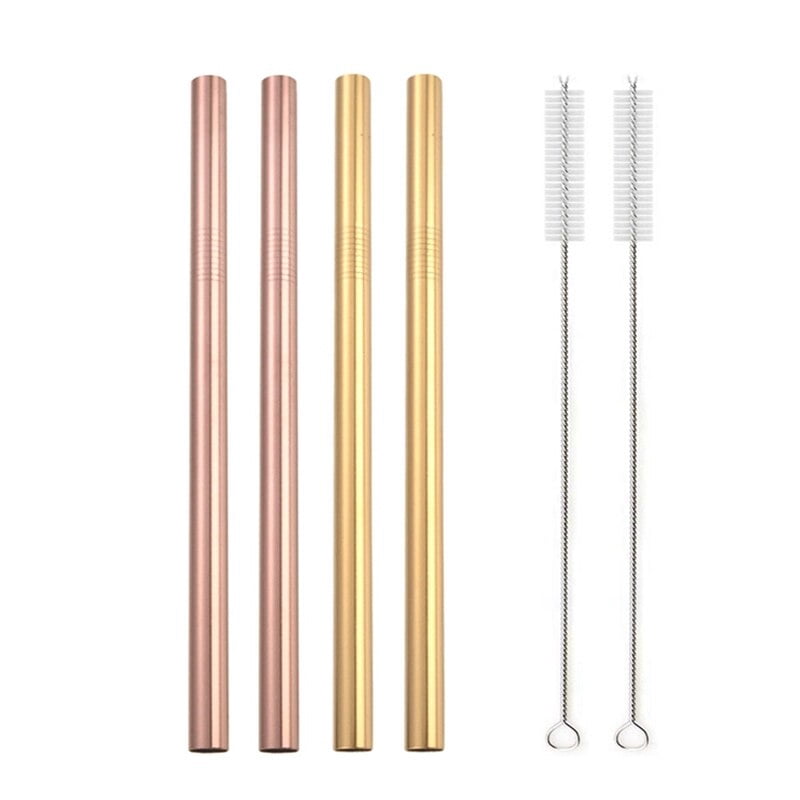4Pcs 304 Stainless Steel Straw Reusable Metal Straws Set 12mm Diameter ...
