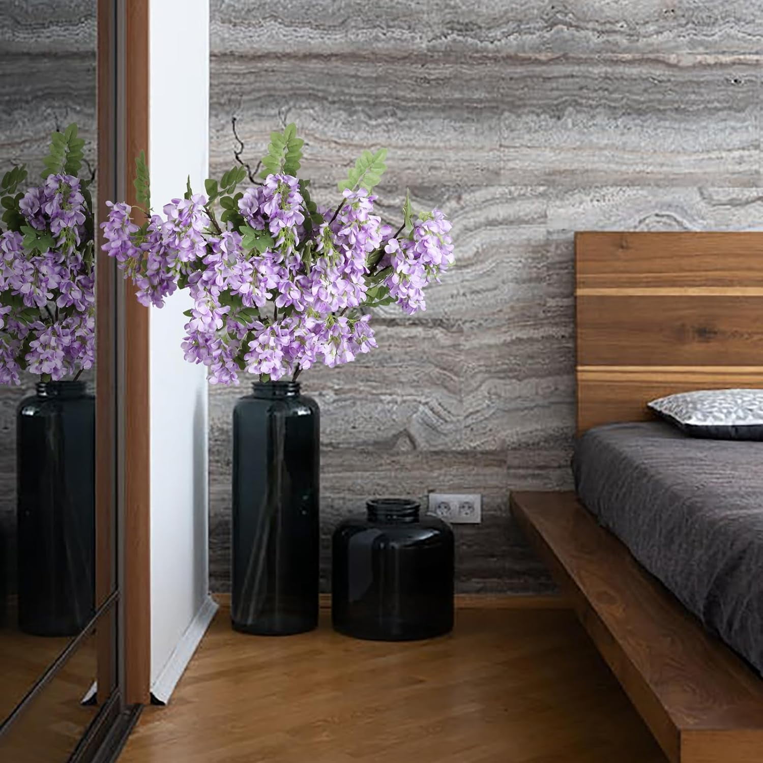 4Pcs 34" Purple Wisteria Artificial Flowers Long Stem Fake Sophora Silk ...