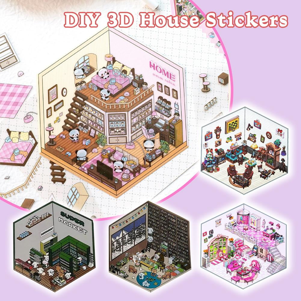 4Pcs 3D Cabin Scene Stickers Stacking Decorative Decals ...
