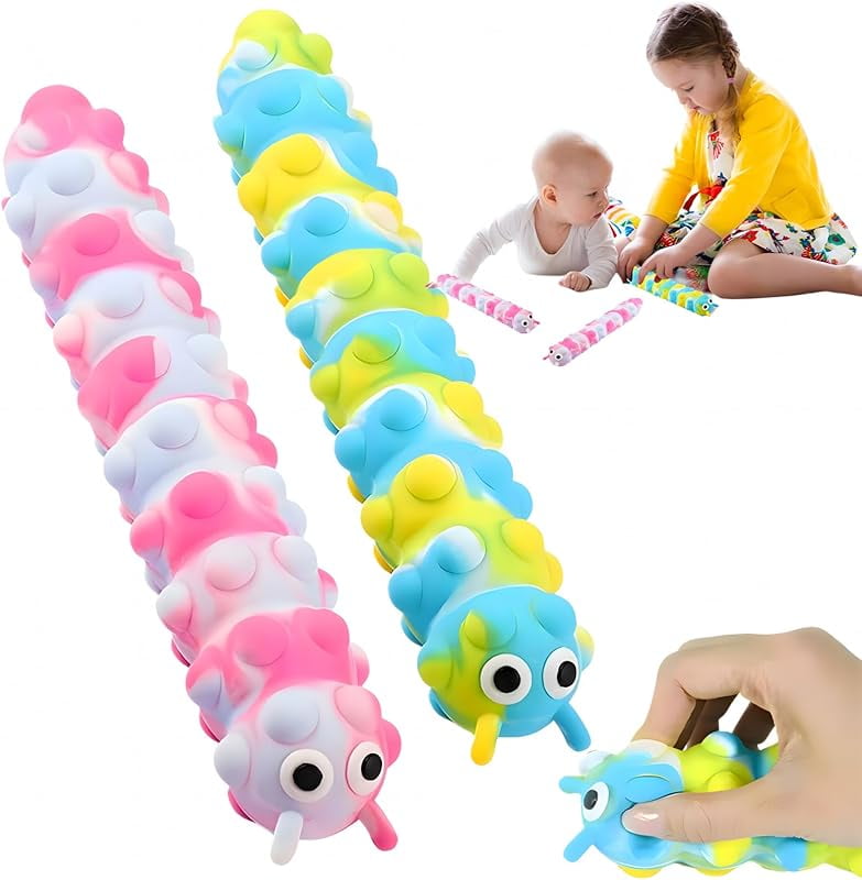 4Pcs 3D Caterpillar Fidget Toys with 10 Seconds Light-Up, Silicone ...