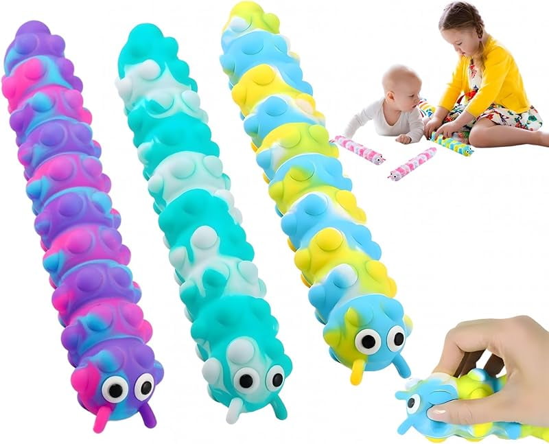 4Pcs 3D Caterpillar Fidget Toys with 10 Seconds Light-Up, Silicone ...