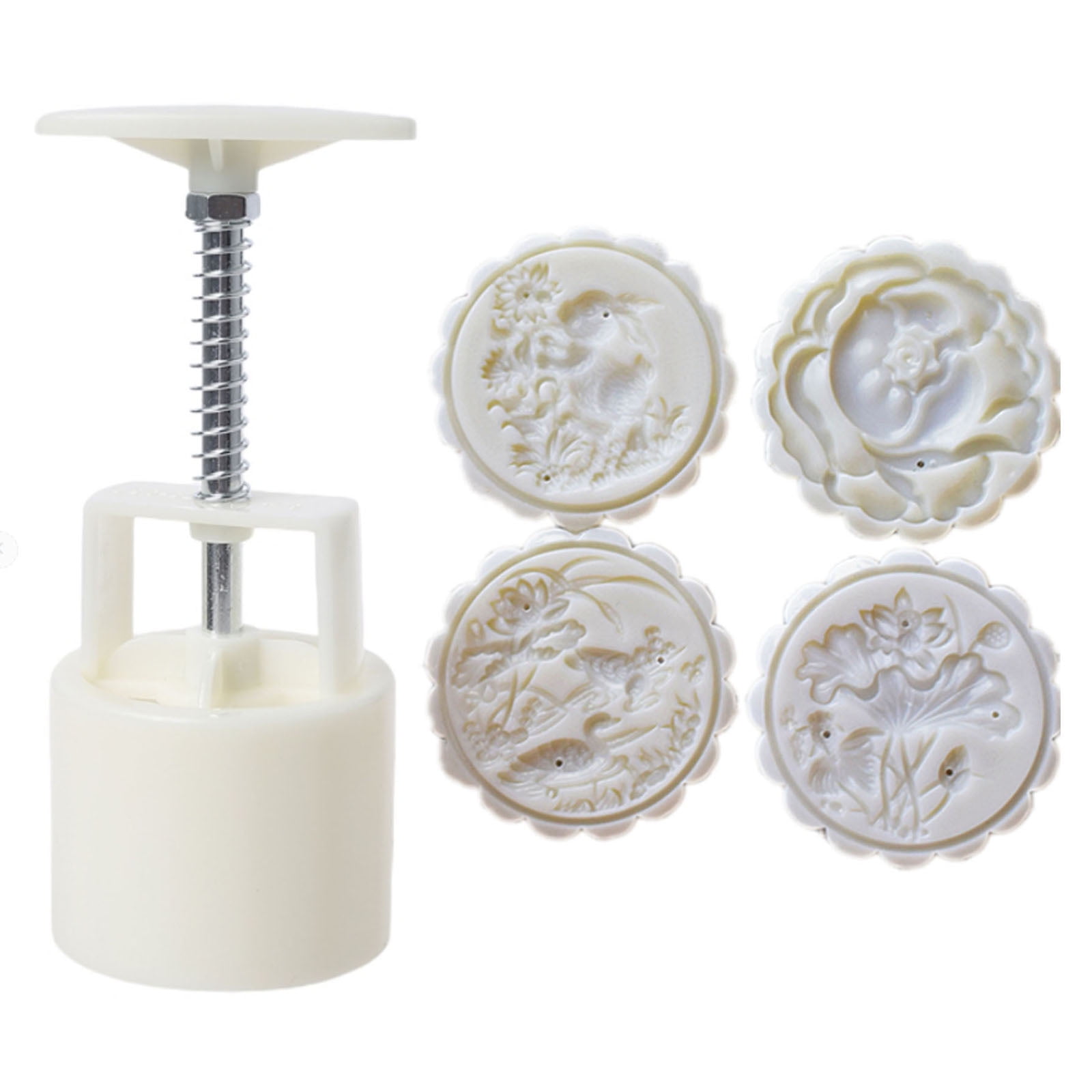 4Pcs 3D Flowers Stamps Moon Cake Decor Mould Barrel Round Mooncake Mold ...