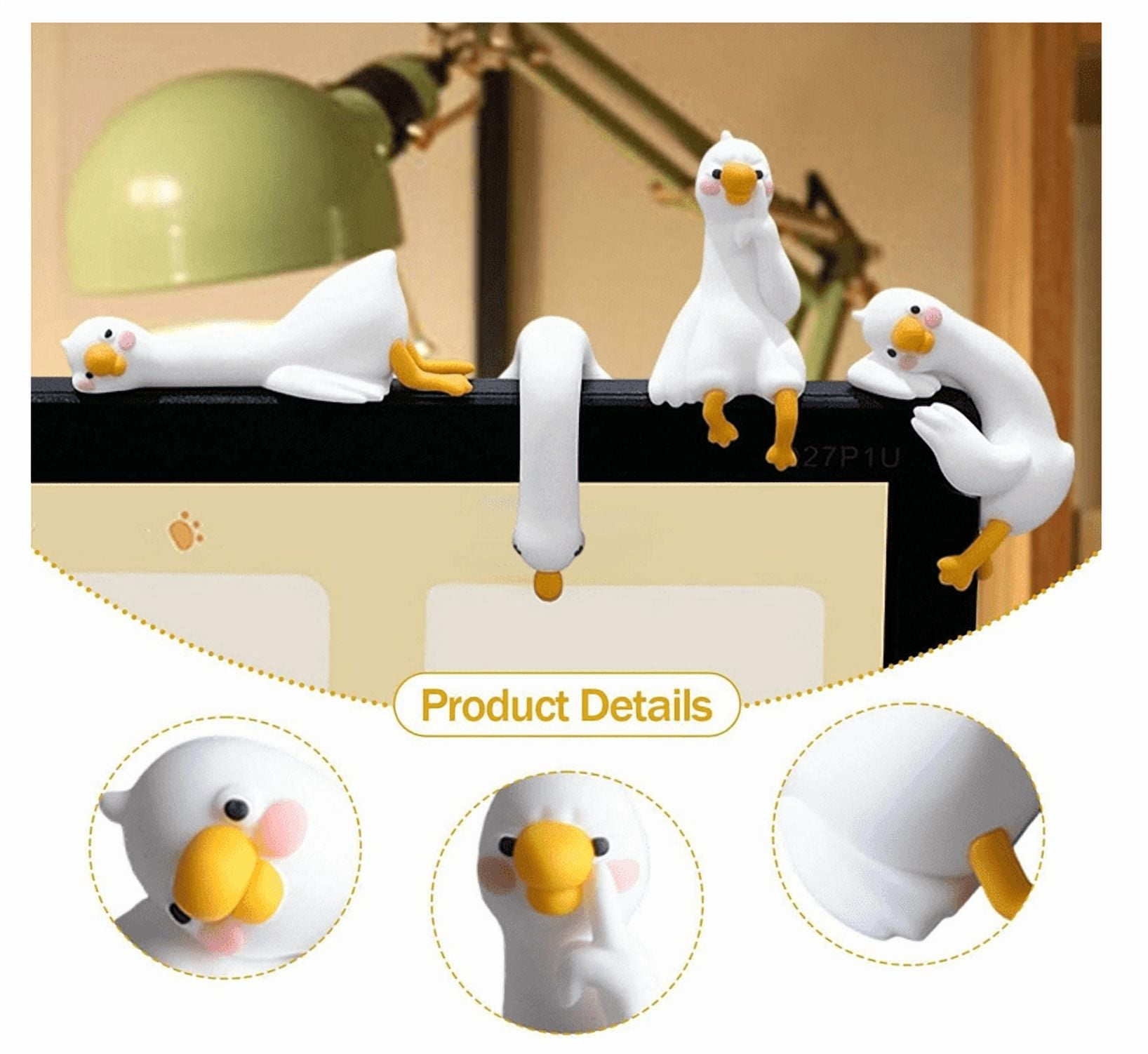 4Pcs 3D Goose Figurines - White Resin Monitor Toppers & Desk Decor ...