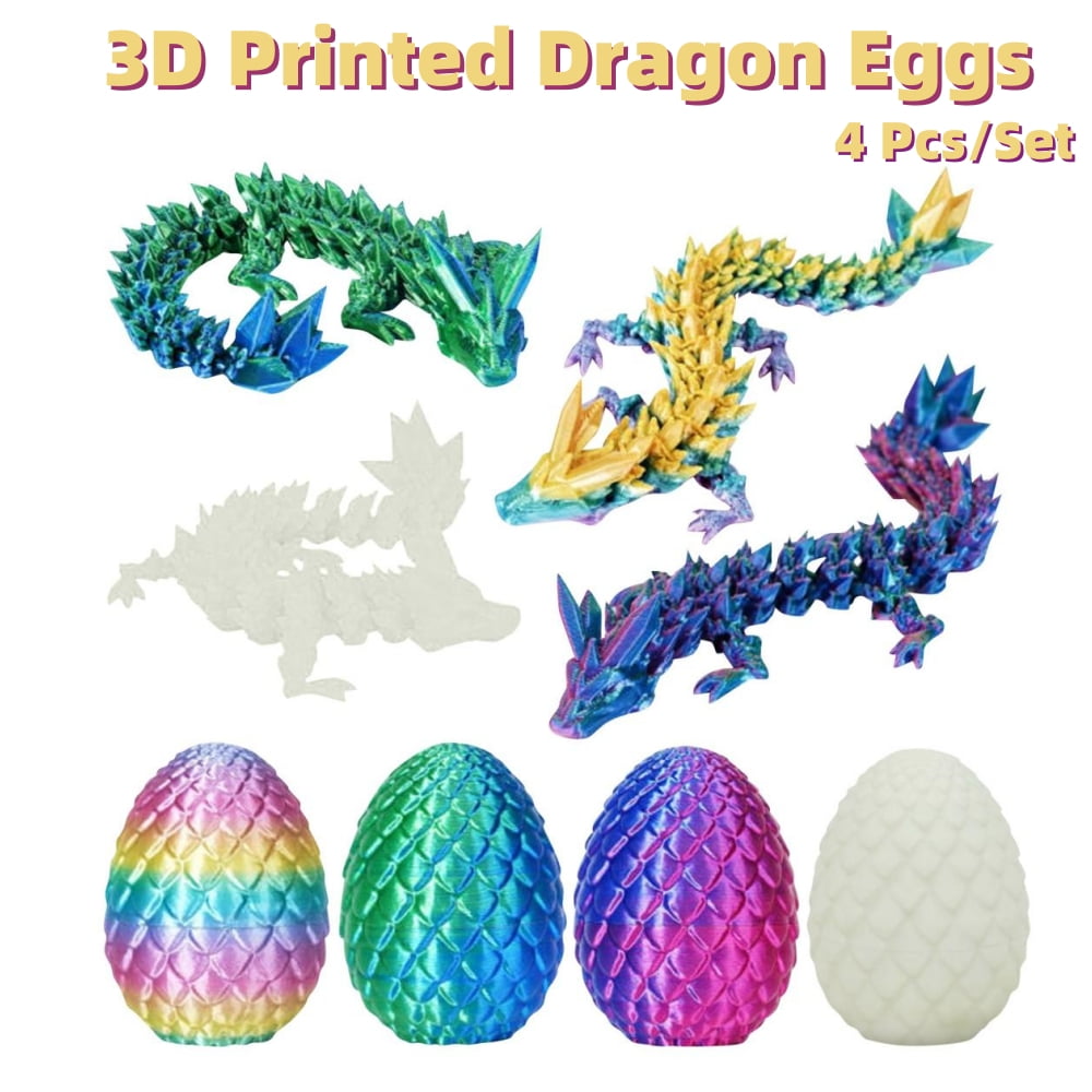 4Pcs 3D Printed Crystal Dragon Eggs with Surprise Dragon Inside, Easter ...