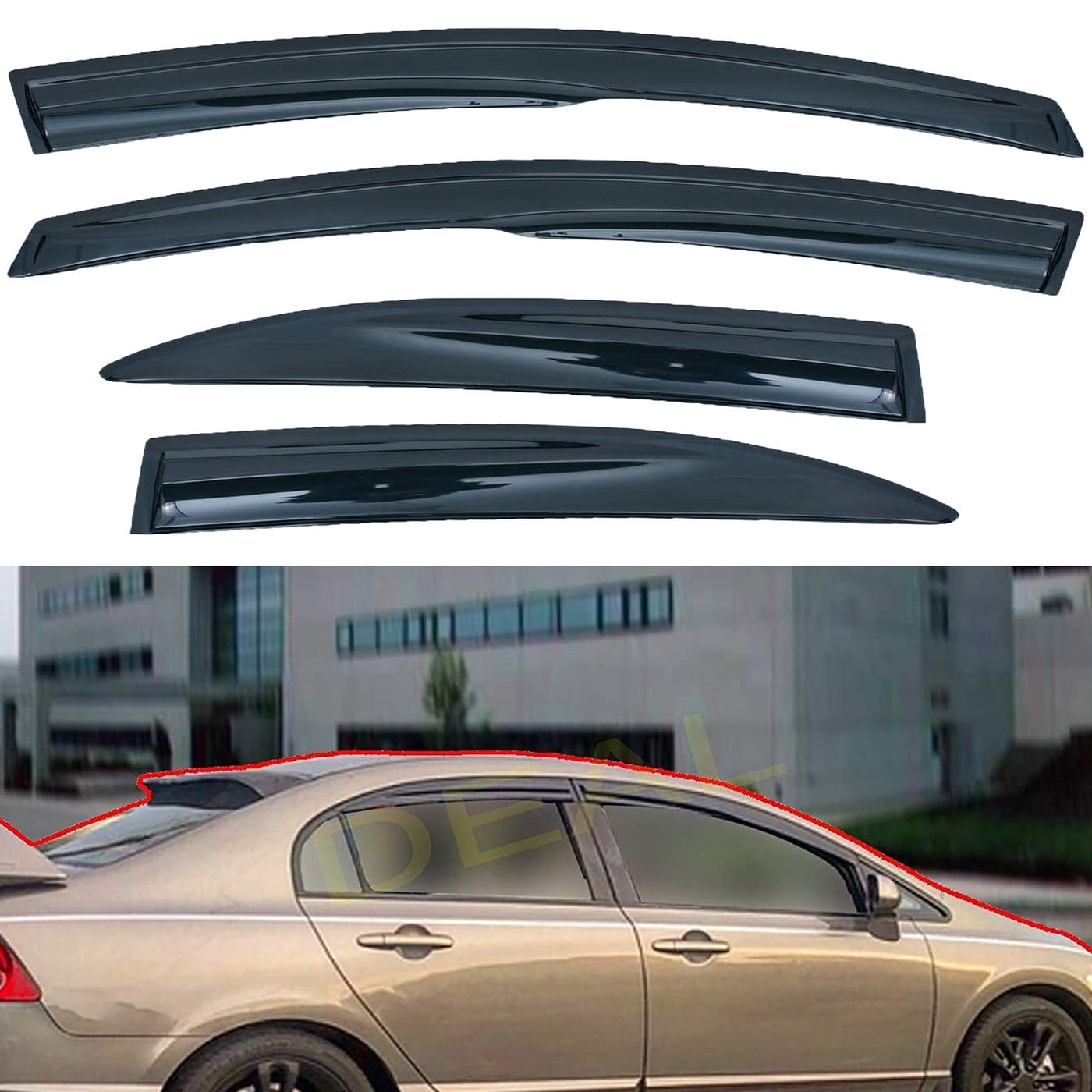 4Pcs 3D Wavy Style Smoke Vent Window Visor, JDM Mugen Outside Mount ...