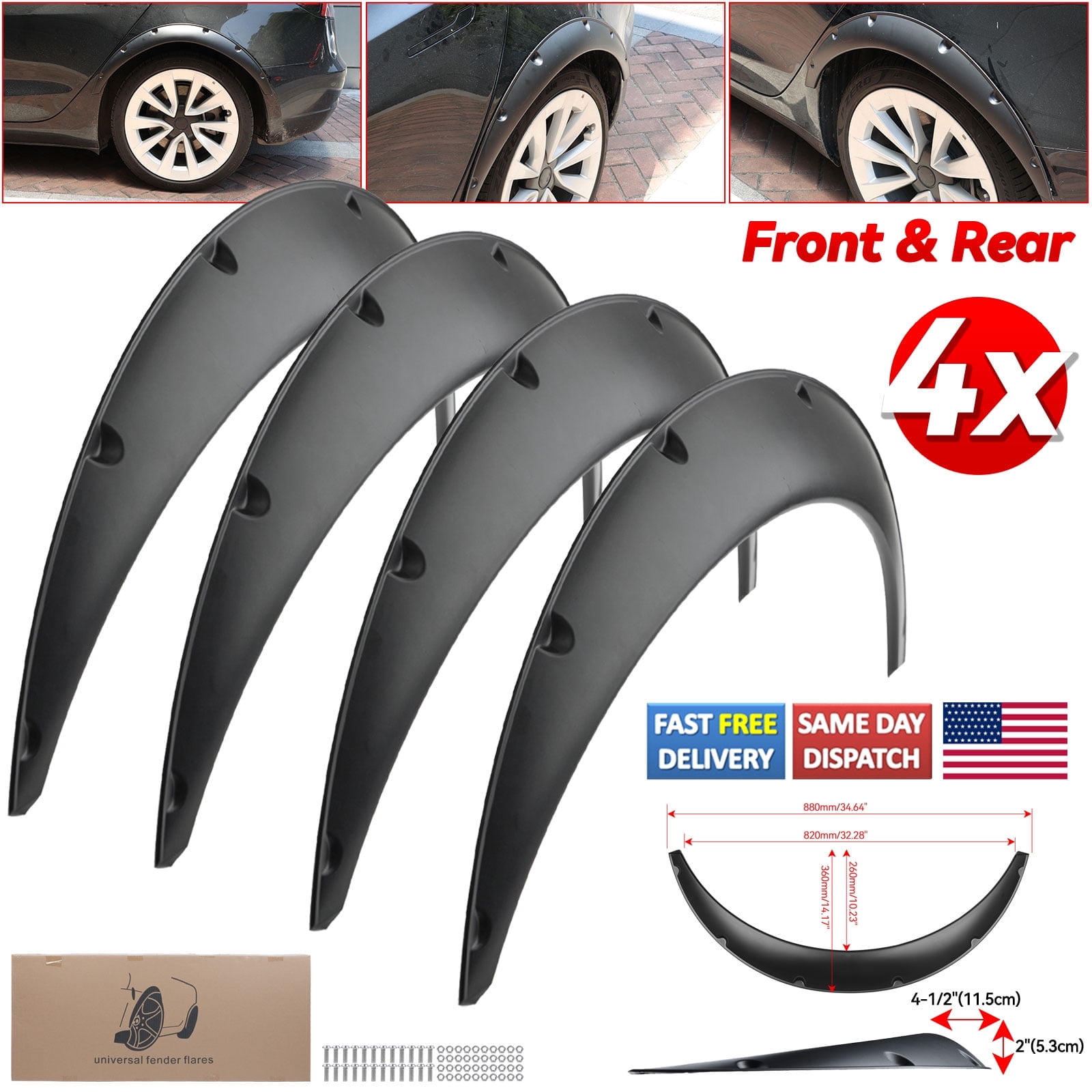 4Pcs 4.5"inch Car Flexible Fender Flares Body Wide kit Wheel Arches for ...
