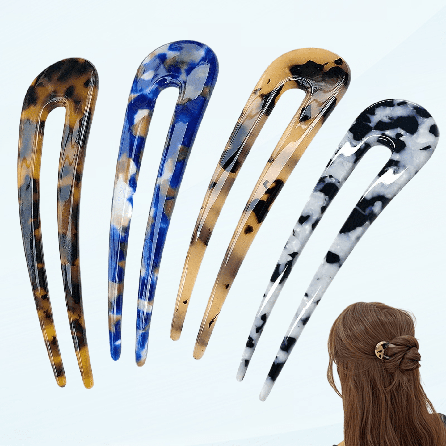 4Pcs 4.7inch Shaped Hair Pins Acetate French Style Hair Forks Tortoise ...