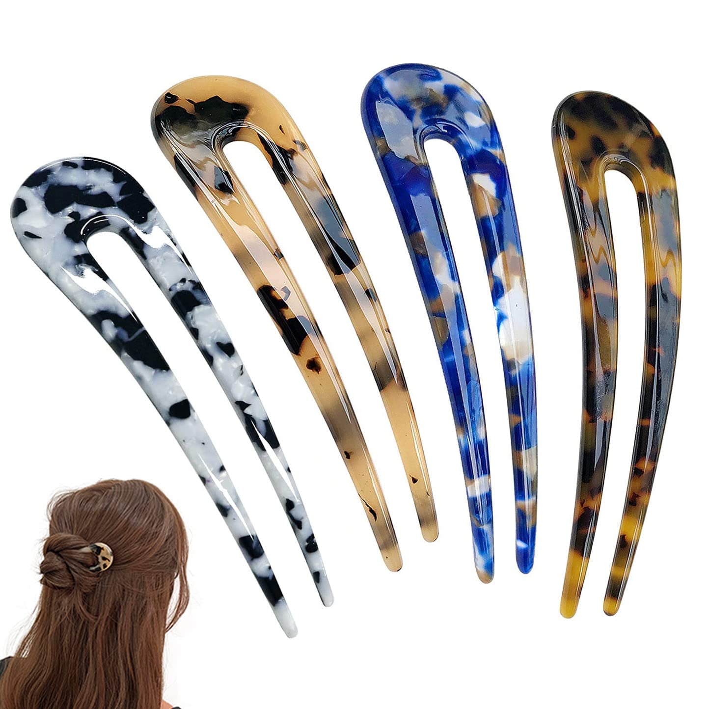 4Pcs 4.7inch Shaped Hair Pins Acetate French Style Hair Forks Tortoise ...