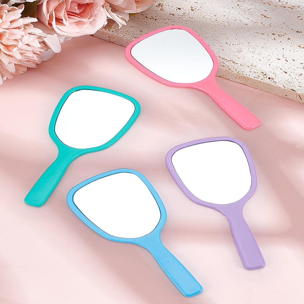 4Pcs 4 Colors Glass Handheld Mirrors Cosmetic Hand Mirror with Plastic ...