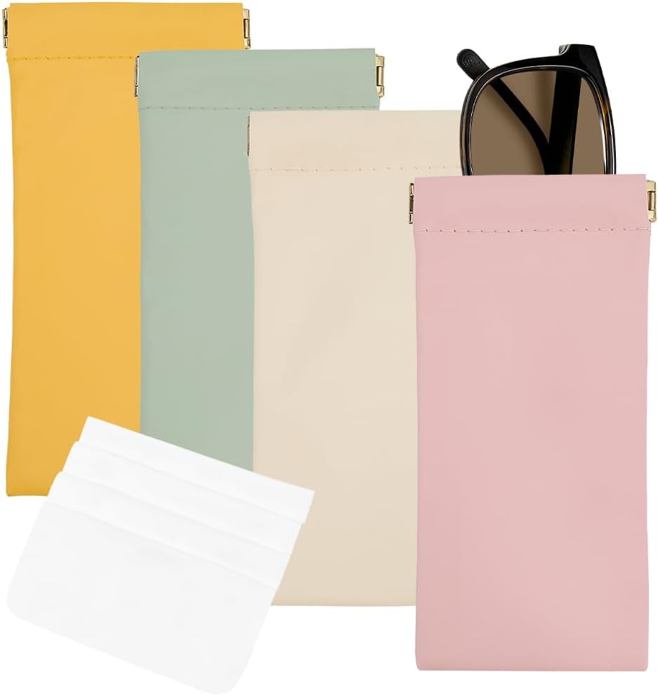 4Pcs 4 Colors Leather Glasses Case Slim Portable Sunglasses Case Bags ...