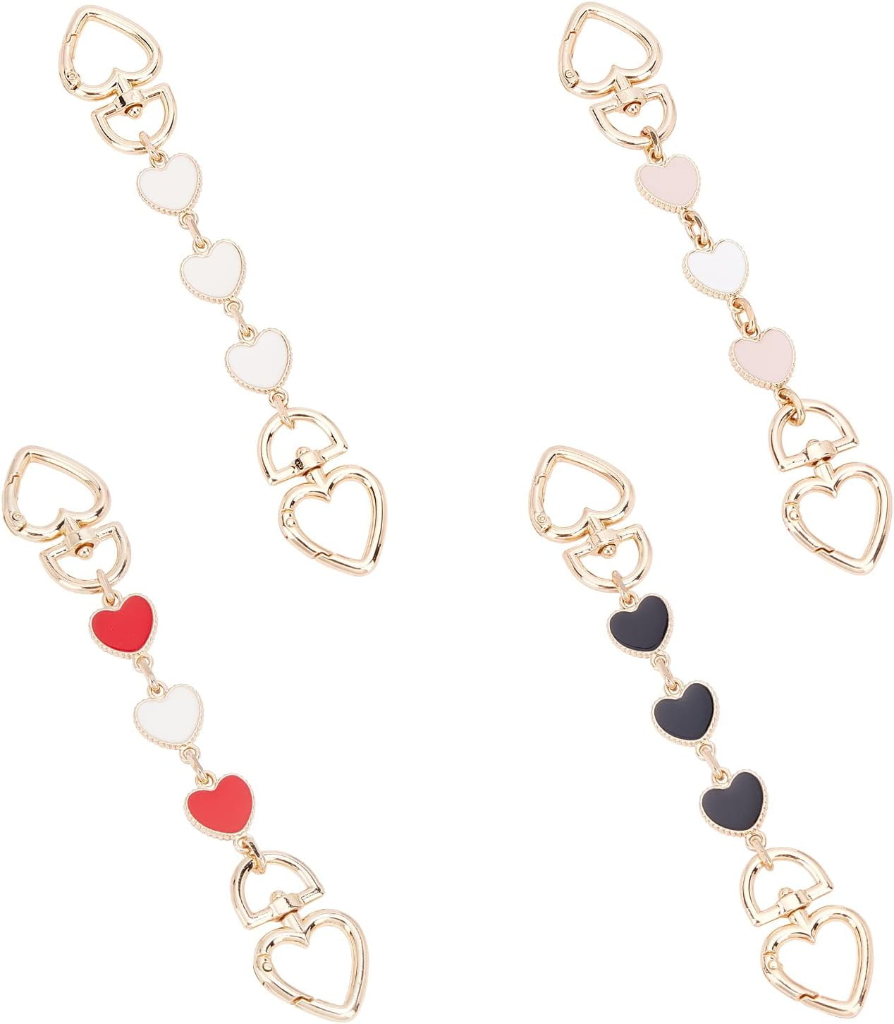 4Pcs 4 Colors Light Gold Zinc Alloy Hanger Clasps Heart Mixed Color 17cm Heart Link: 2.2x1.65x0 ...