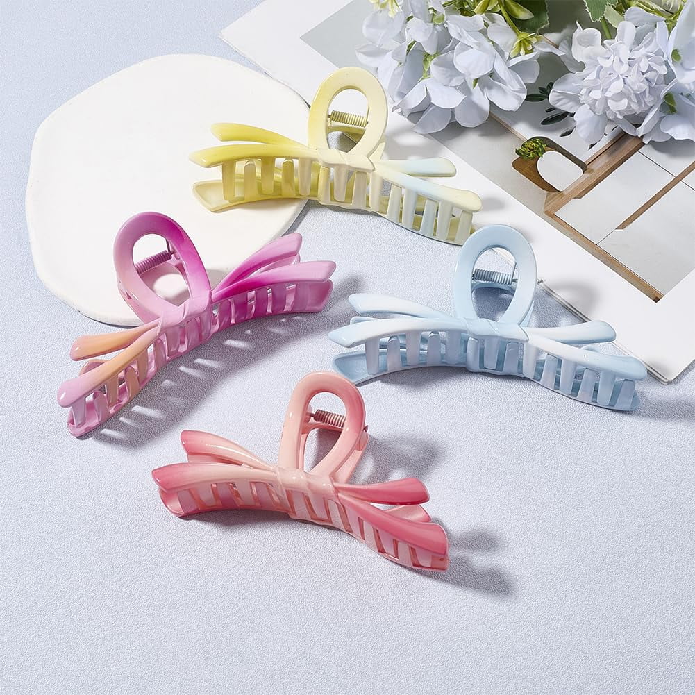 4Pcs 4 Colors Plastic Claw Hair Clips Two Tone Butterfly Mixed Color ...
