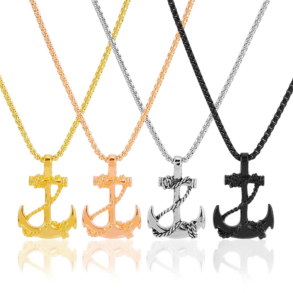 4Pcs 4 Colors Stainless Steel Anchor Pendant Necklaces Set with Box ...