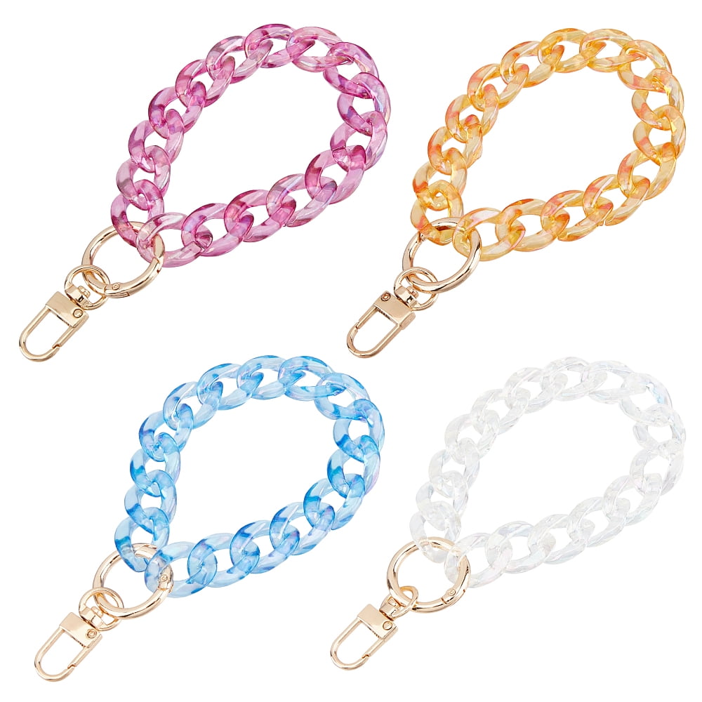 4Pcs 4 Colors Transparent Resin Curb Chain Bag Strap with Aluminum ...