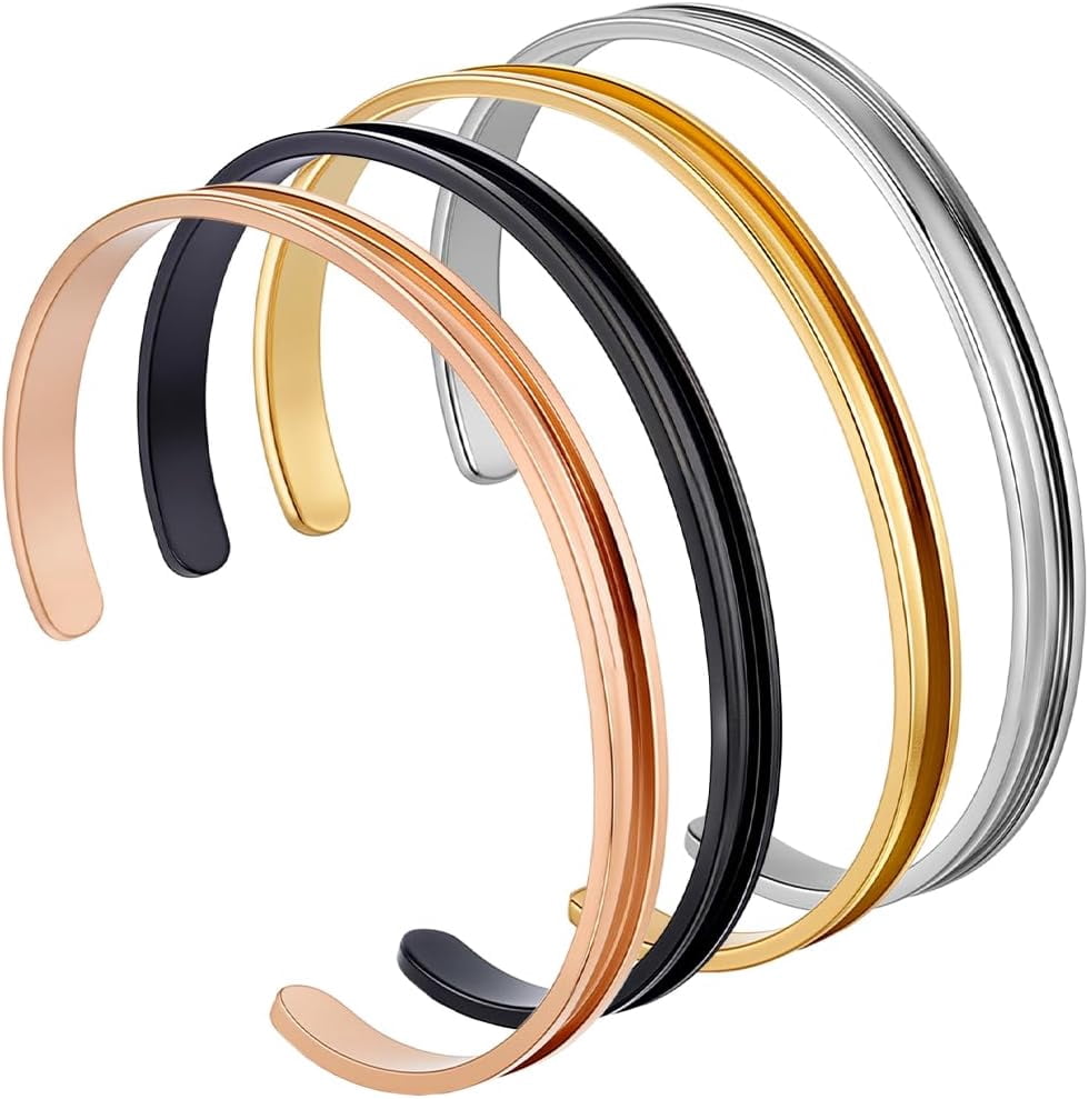 4Pcs 4 Colrs C-Shaped 201 Stainless Steel Grooved Cuff Bangles for DIY ...