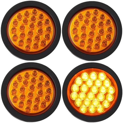 4Pcs 4 Inch Round Amber Strobe Lights 24 LED Trailer Tail Lights with ...