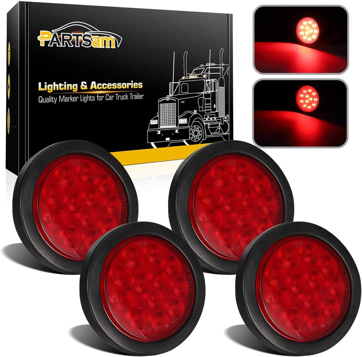 4Pcs 4 Inch Round Led Trailer Tail Lights Kit Red 12 LED Waterproof 4 ...