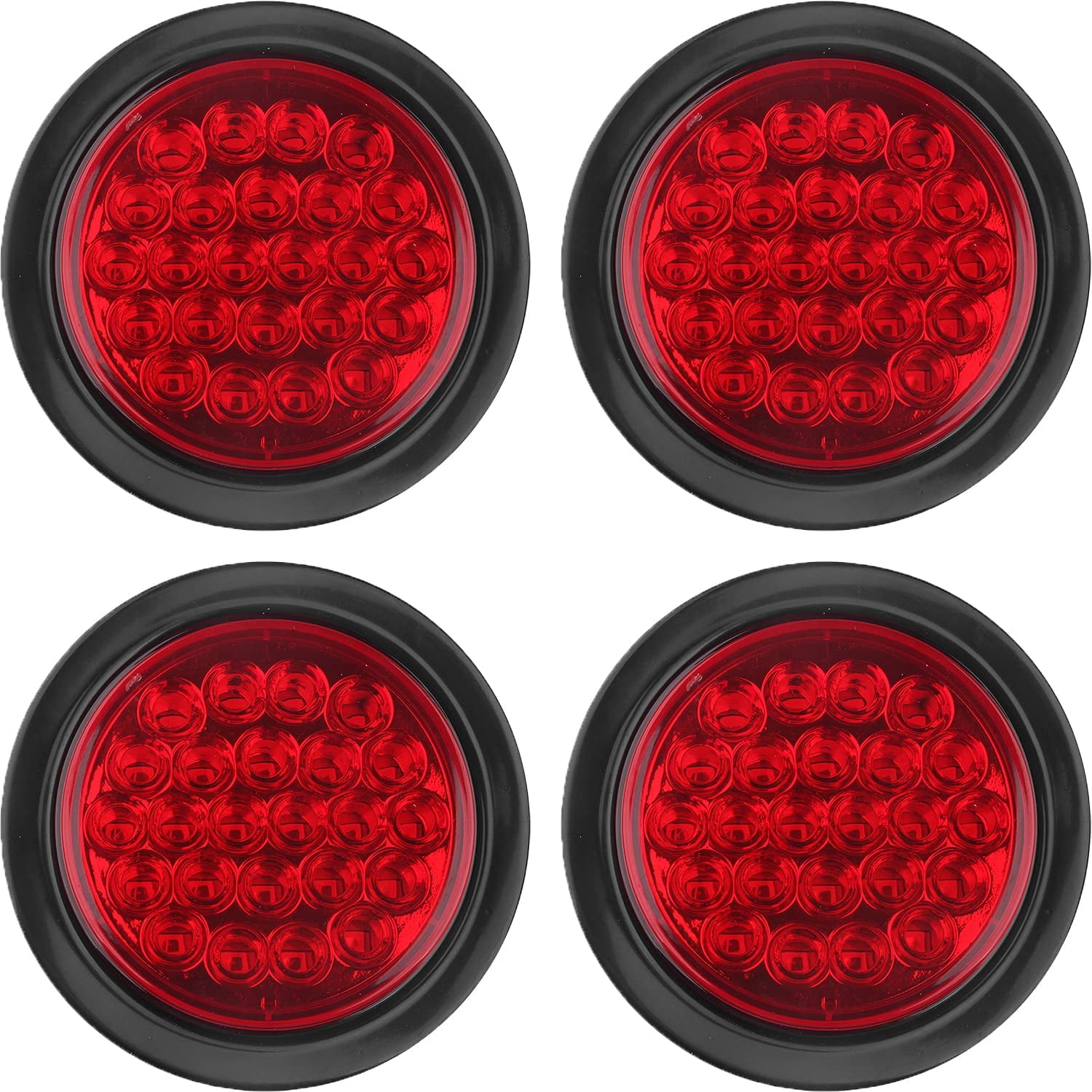 4Pcs 4 Inch Round RRF12 LED Trailer Tail Red 24 LED Waterproof, 4 Inch ...