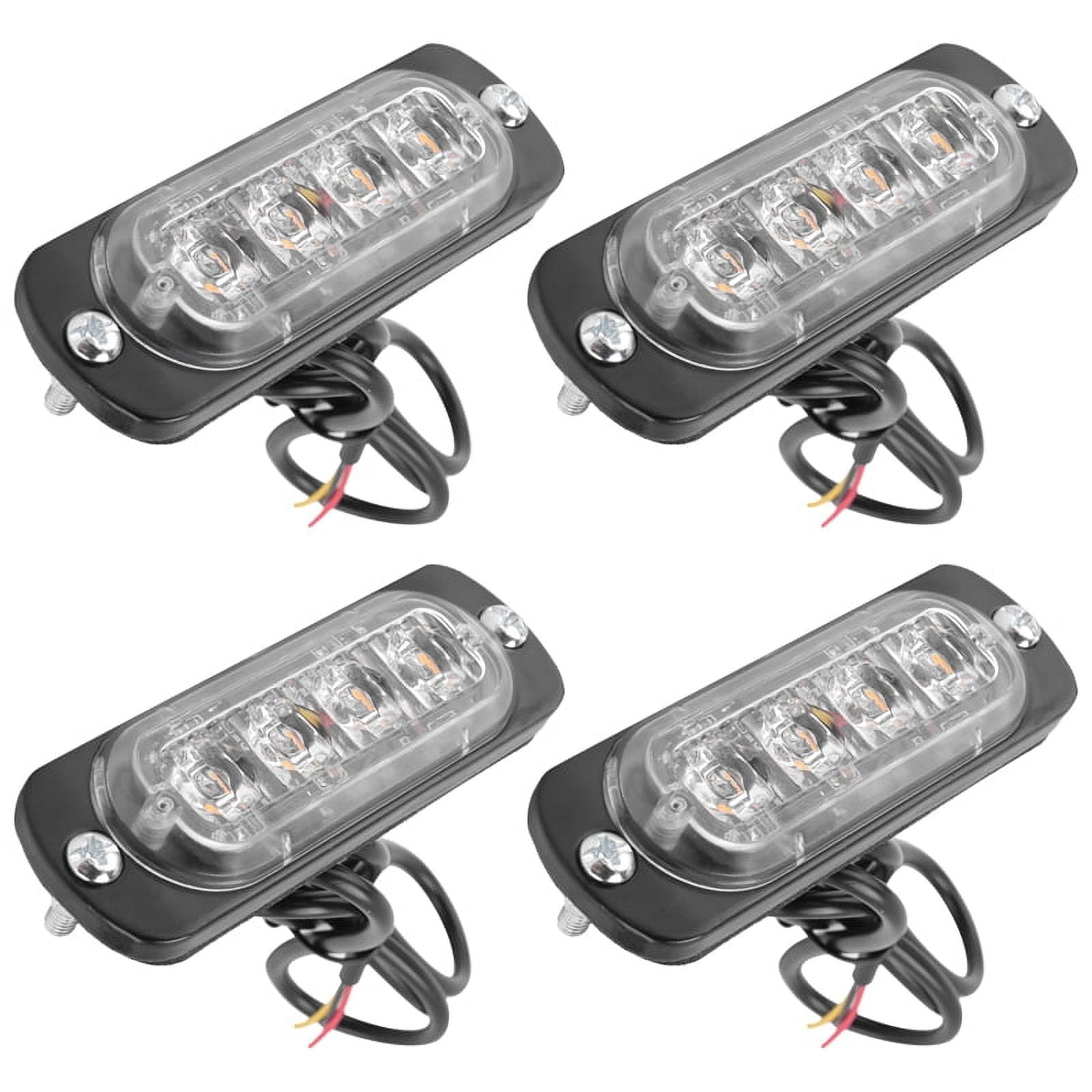 4Pcs 4 Led Amber Recovery Strobe Lights 12V 24V Orange Grill Breakdown ...