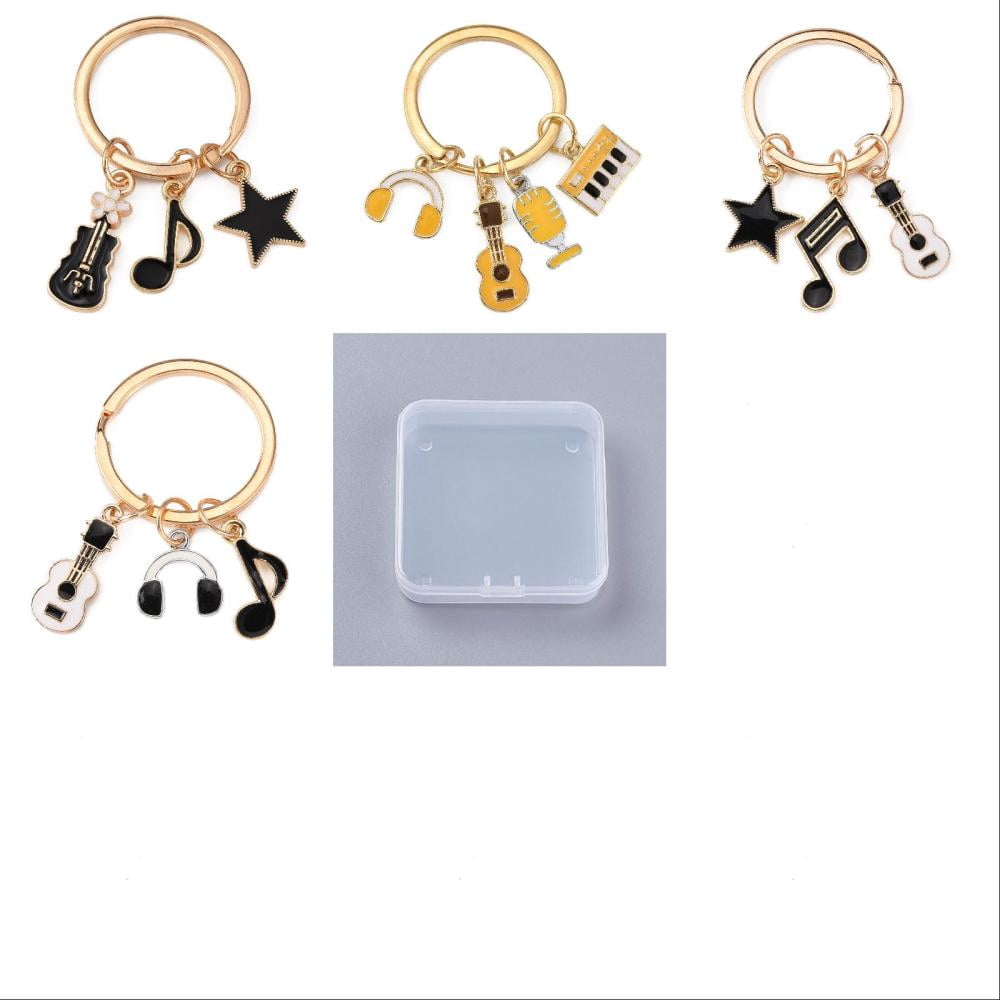 4Pcs 4 Style Alloy Enamel Keychains with Iron Findings Star Musical ...