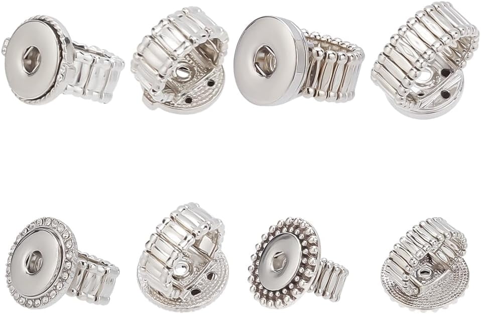 4Pcs 4 Style Crystal Interchangeable Snap Stretch Rings Settings Alloy ...