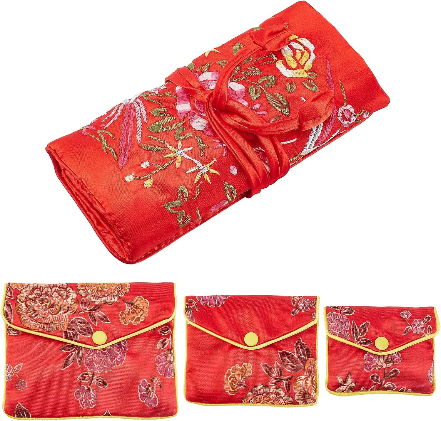 4Pcs 4 Style Embroidery Damask Cloth Pouches Silk Bundle Pocket with ...