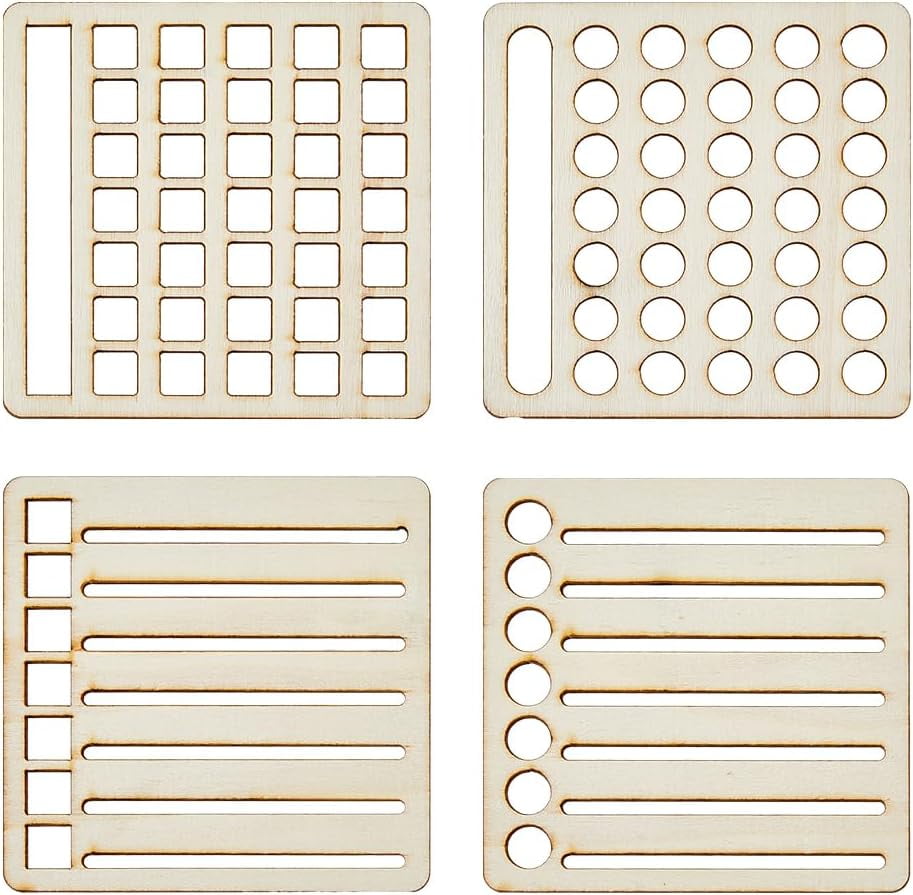 4Pcs 4 Style Wood Mini Calendar Square Circle & Line Stencils for ...