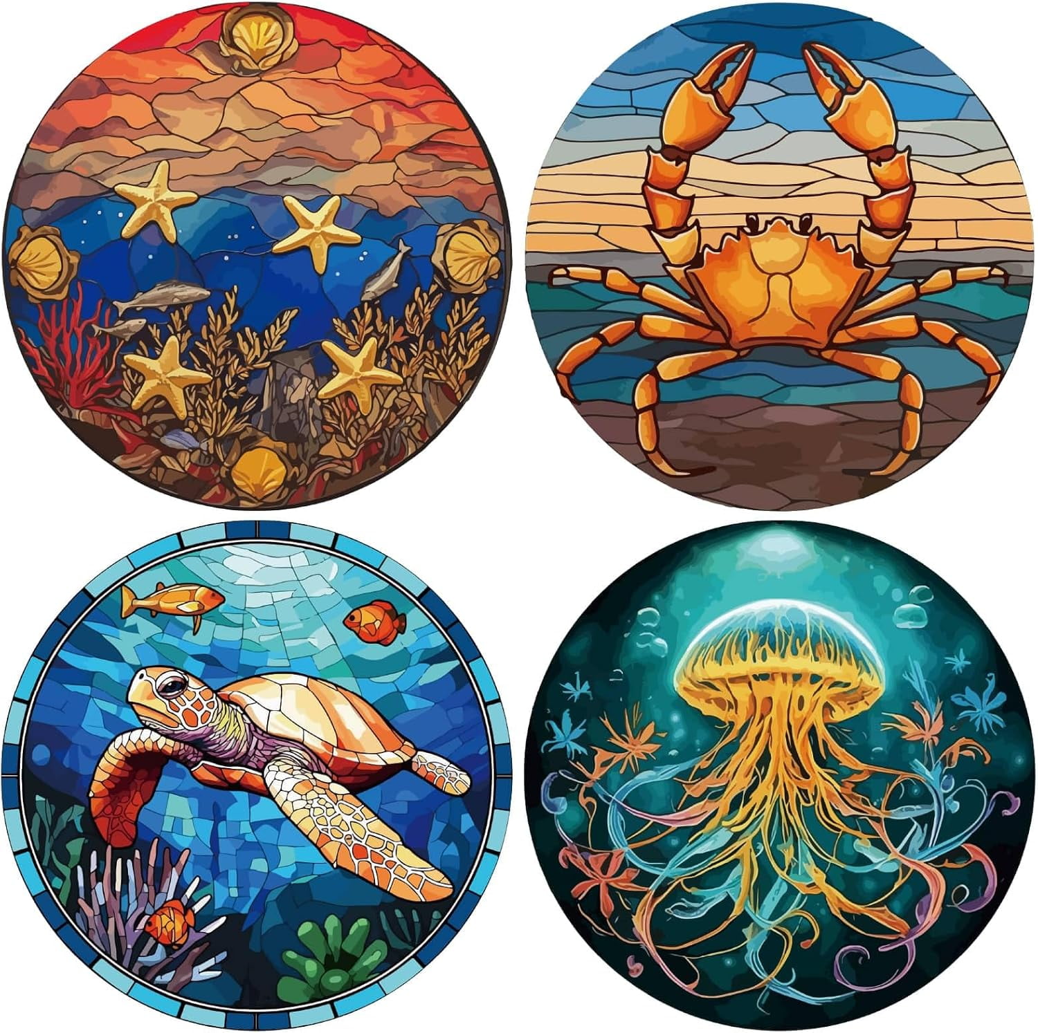 4Pcs 4 Styles 6.3 Sea Animal Window Clings Plastic PVC Reusable Static ...