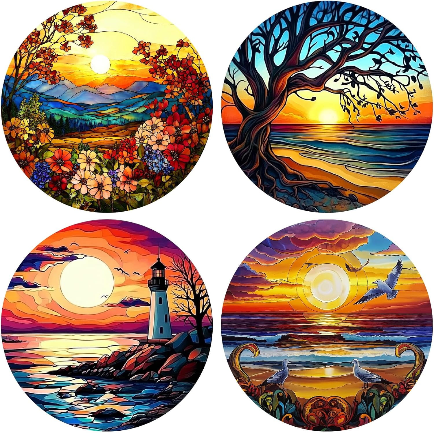 4Pcs 4 Styles 6.3" Sunset Window Decal Plastic PVC Reusable Static ...