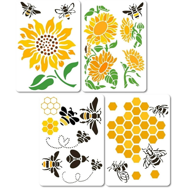 4Pcs 4 Styles 8.3x11.7inch Sunflower Painting Stencils Plastic Hexagon ...